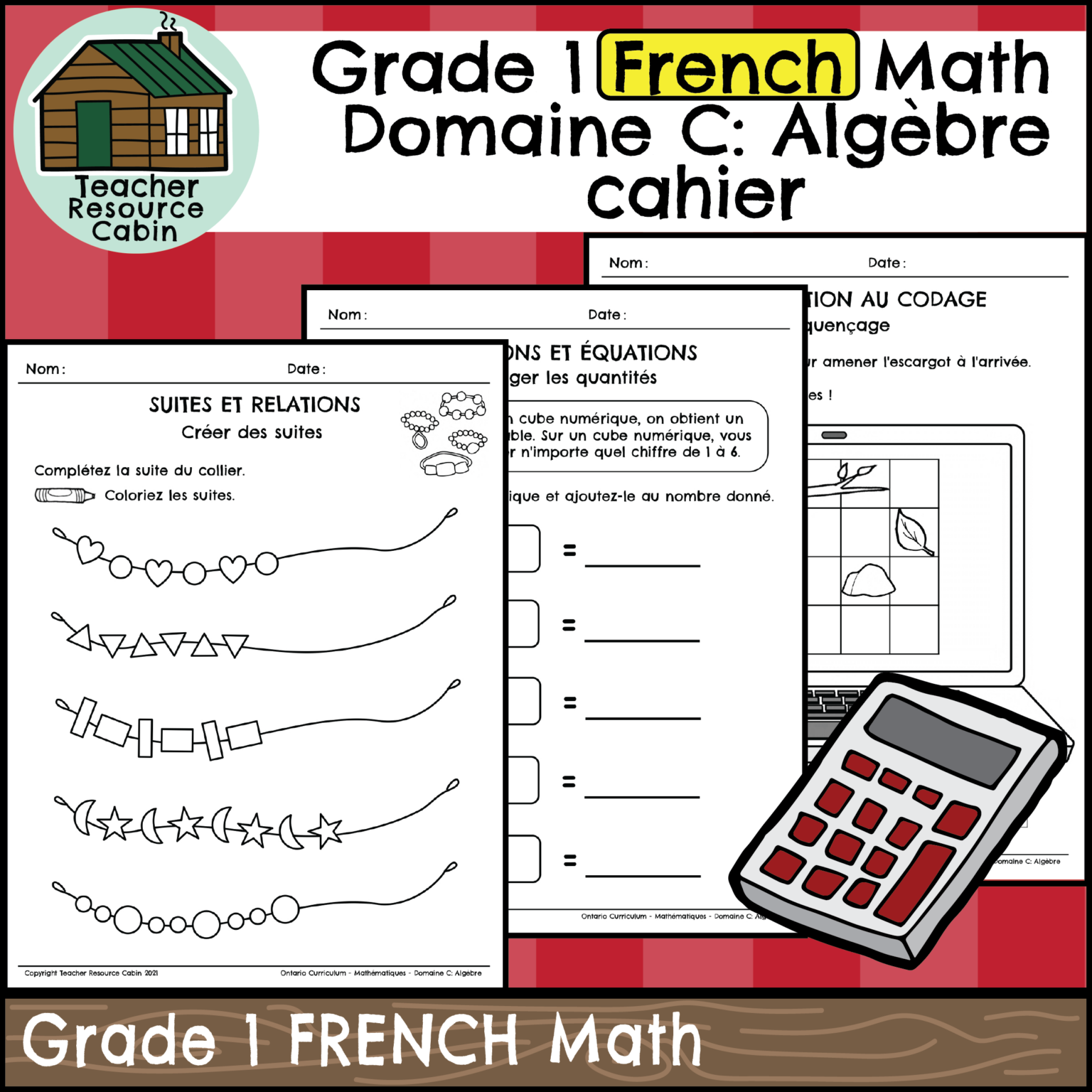 Grade 1 Algèbre et codage cahier (Ontario FRENCH Math Workbook ...