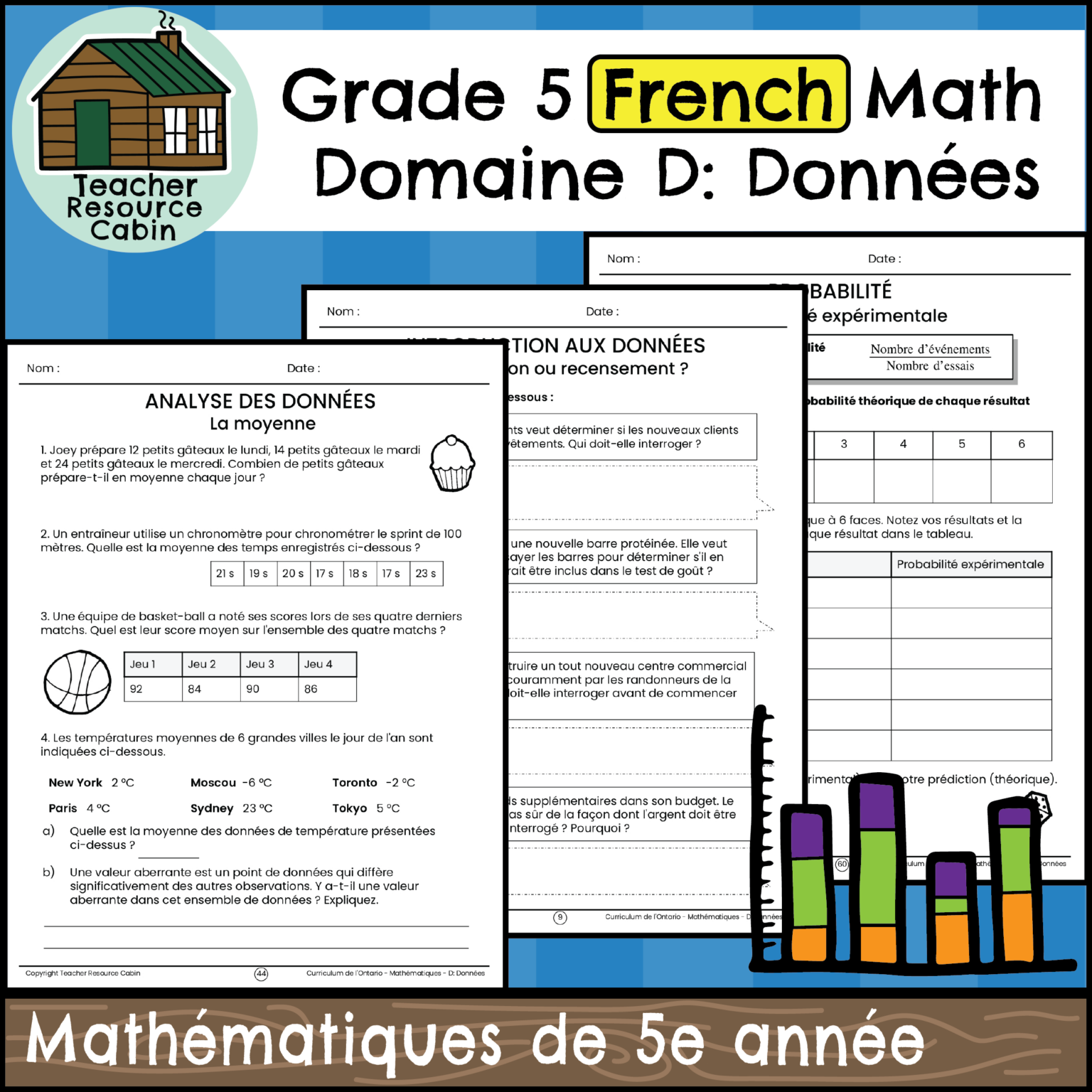 Grade 5 Données cahier (Ontario FRENCH Math Workbook) - Teacher ...