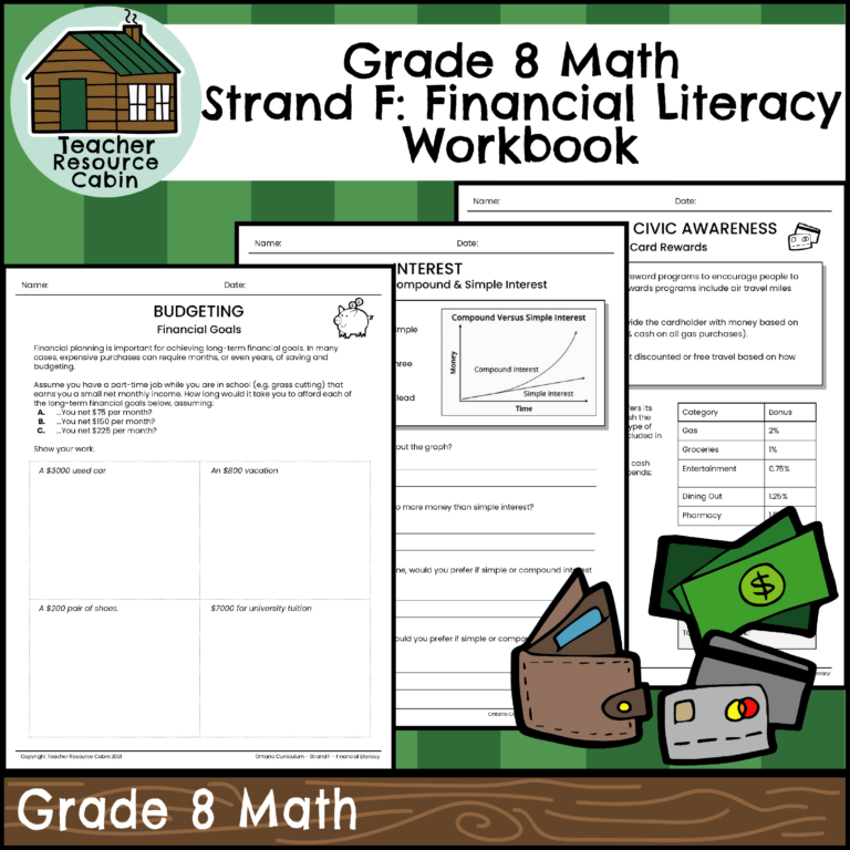 Grade 8 Financial Literacy Workbook (Ontario Math) - Teacher Resource Cabin