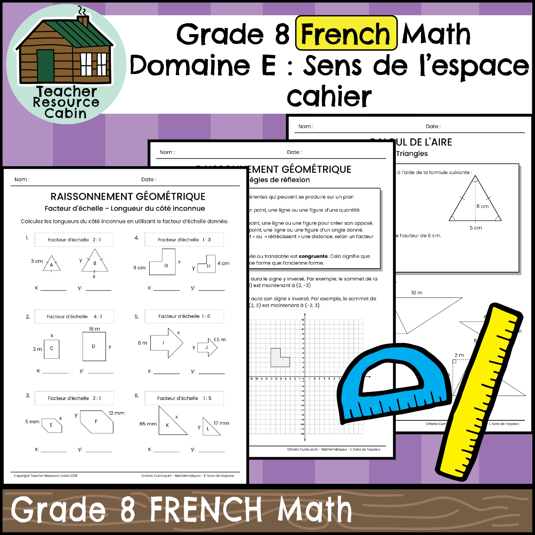 Grade 8 Sens de l'espace cahier (Ontario FRENCH Math Workbook ...