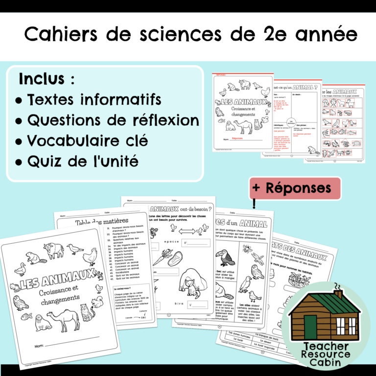 Grade 2 FRENCH Science Workbook Bundle - Teacher Resource Cabin