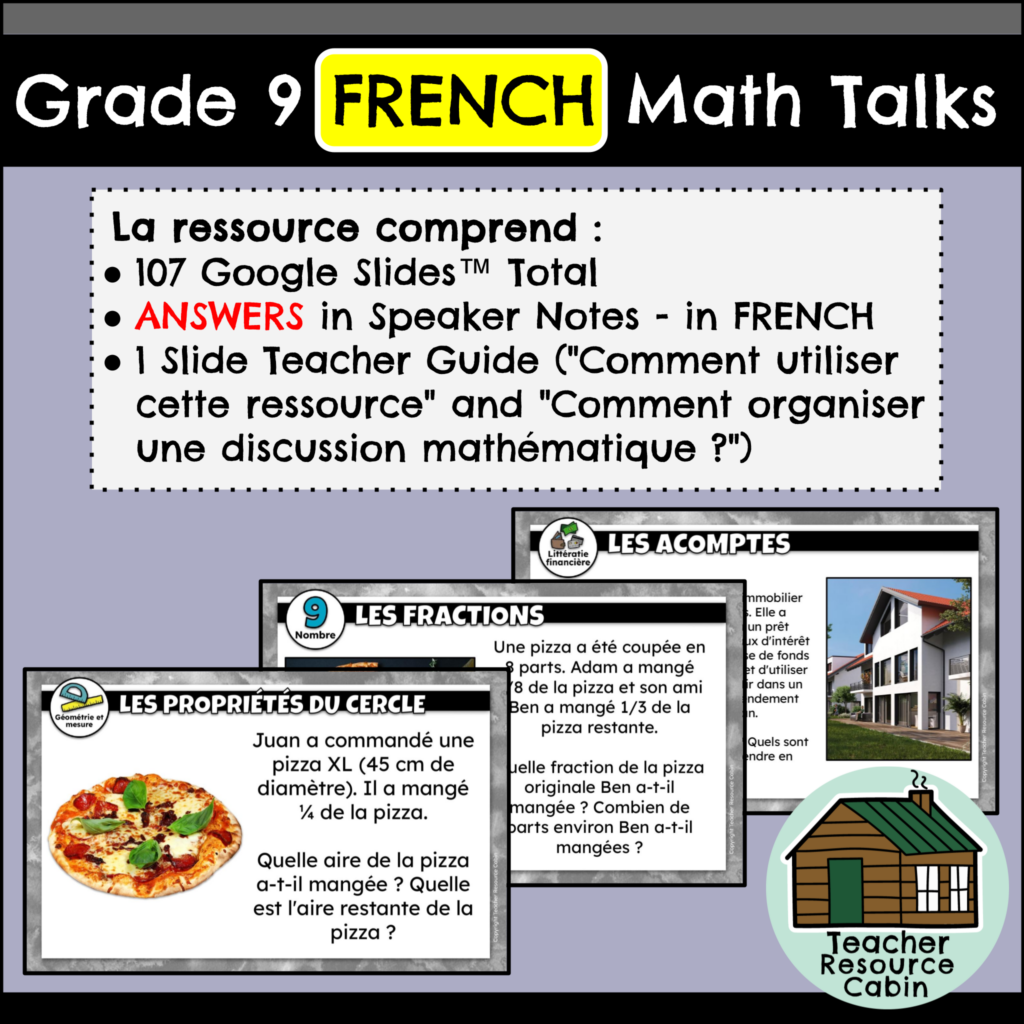 Grade 9 MTH1W FRENCH MATH TALKS for Google Slides™ - Teacher Resource Cabin