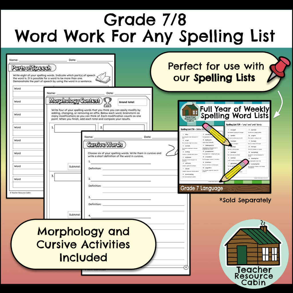 WORD WORK for Any Spelling List | NO PREP | Canadian Spelling (Grade 7/ ...