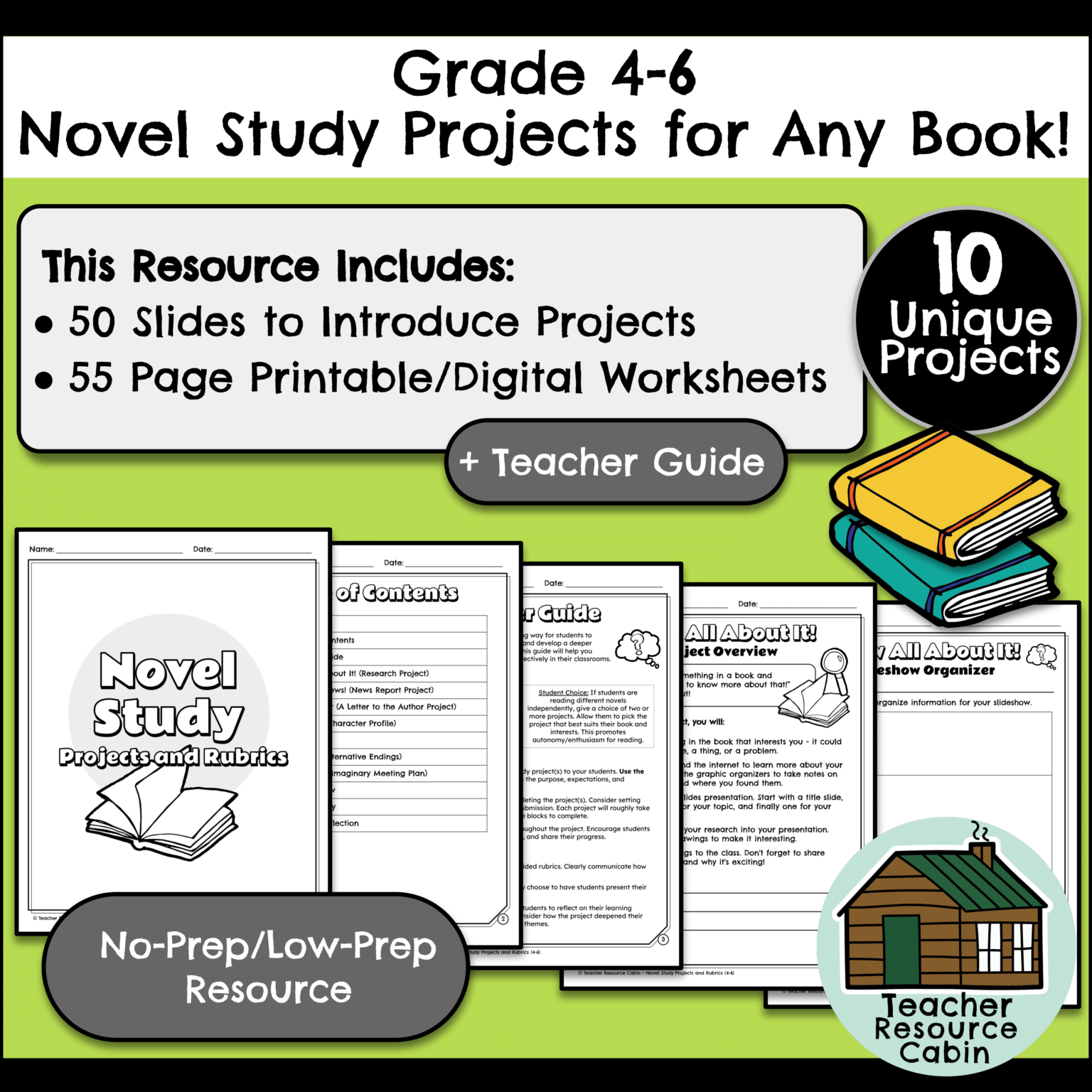 Novel Study Projects and Rubrics Grade 4-6 (Printable + Google Slides ...