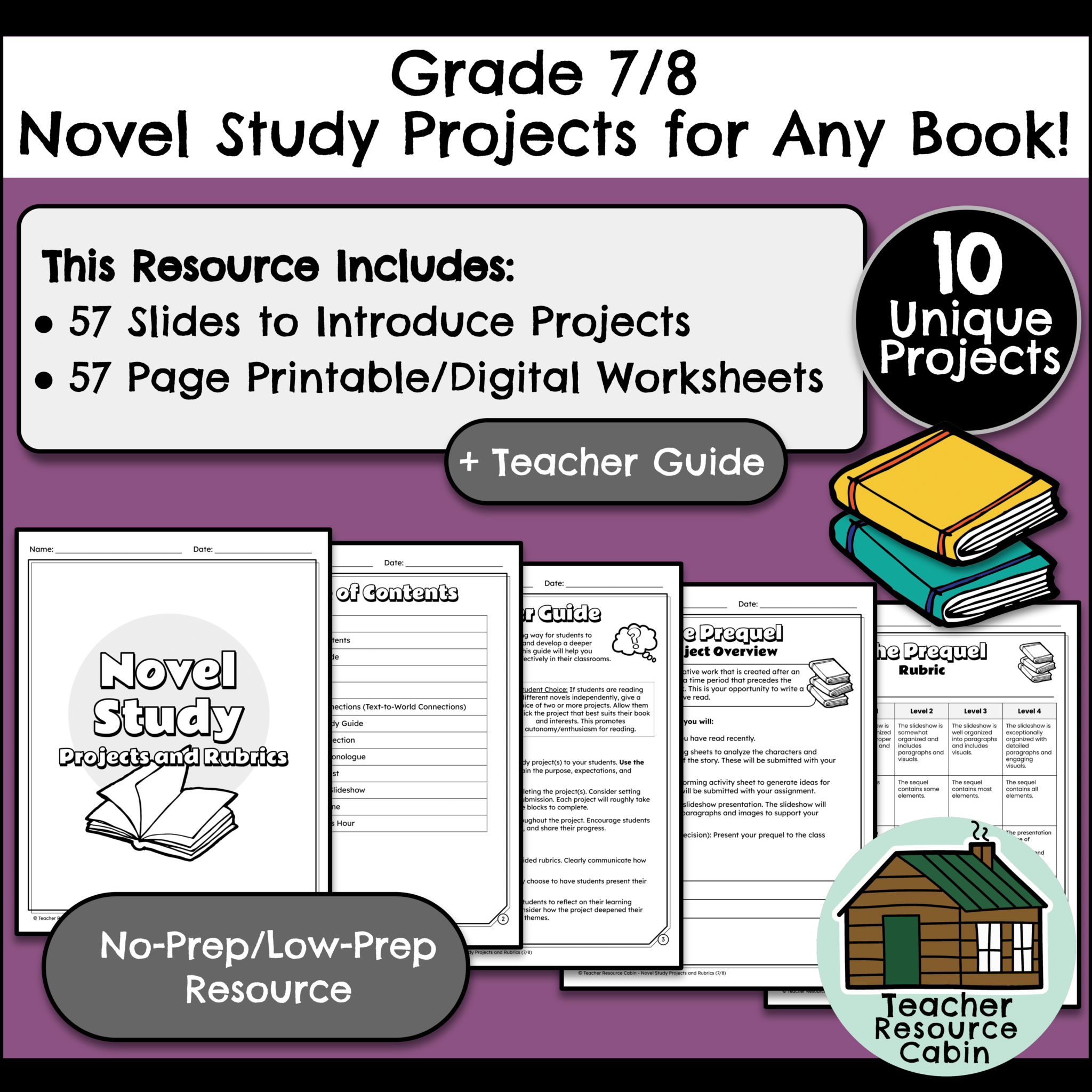 Novel Study Projects and Rubrics Grade 7/8 (Printable + Google Slides ...