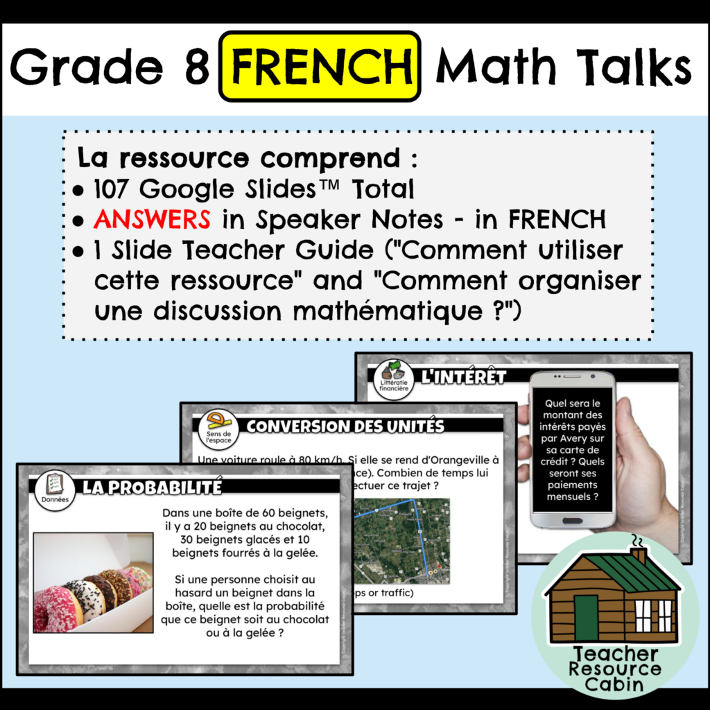 Grade 8 FRENCH MATH TALKS for Google Slides™ - Teacher Resource Cabin