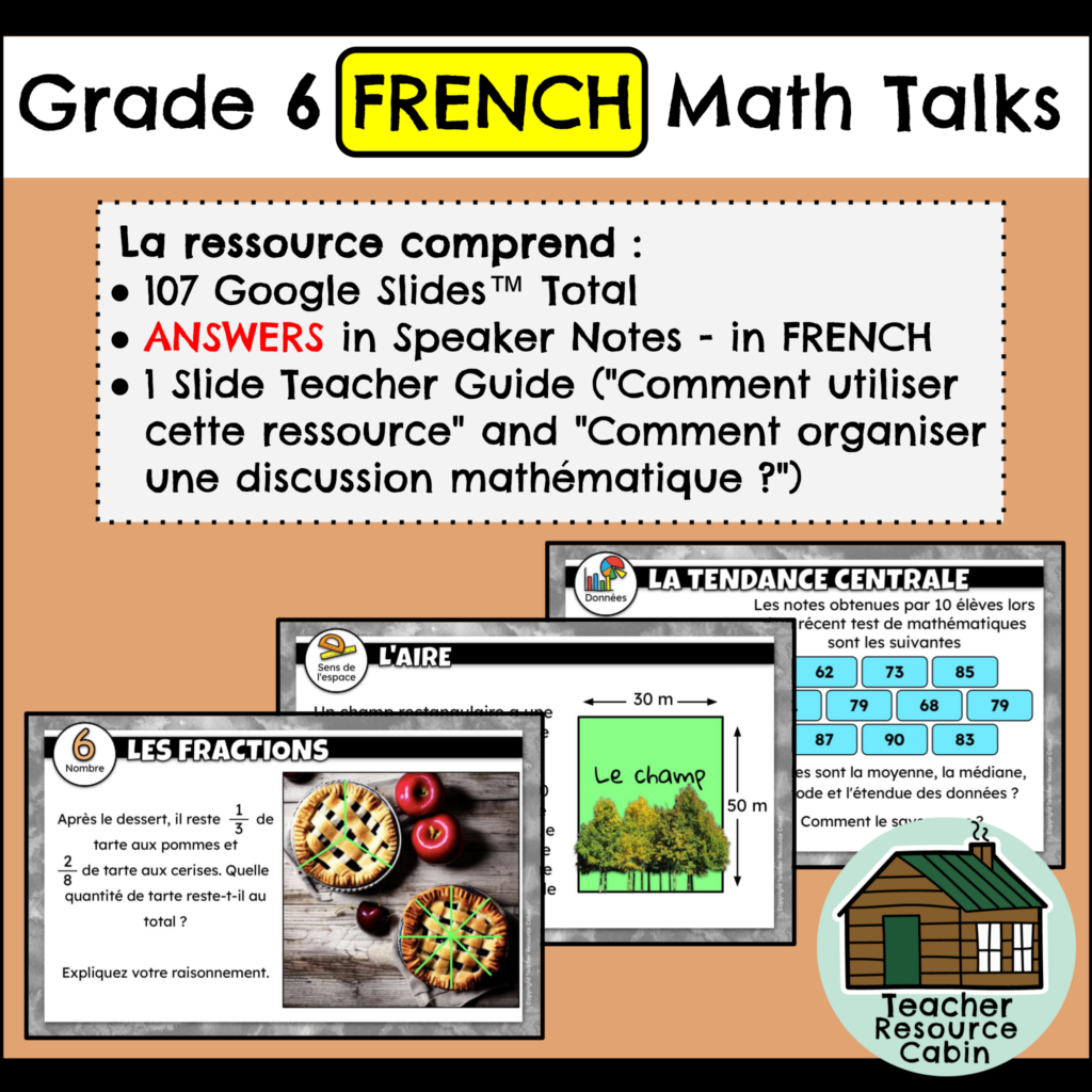 Grade 6 FRENCH MATH TALKS for Google Slides™ - Teacher Resource Cabin