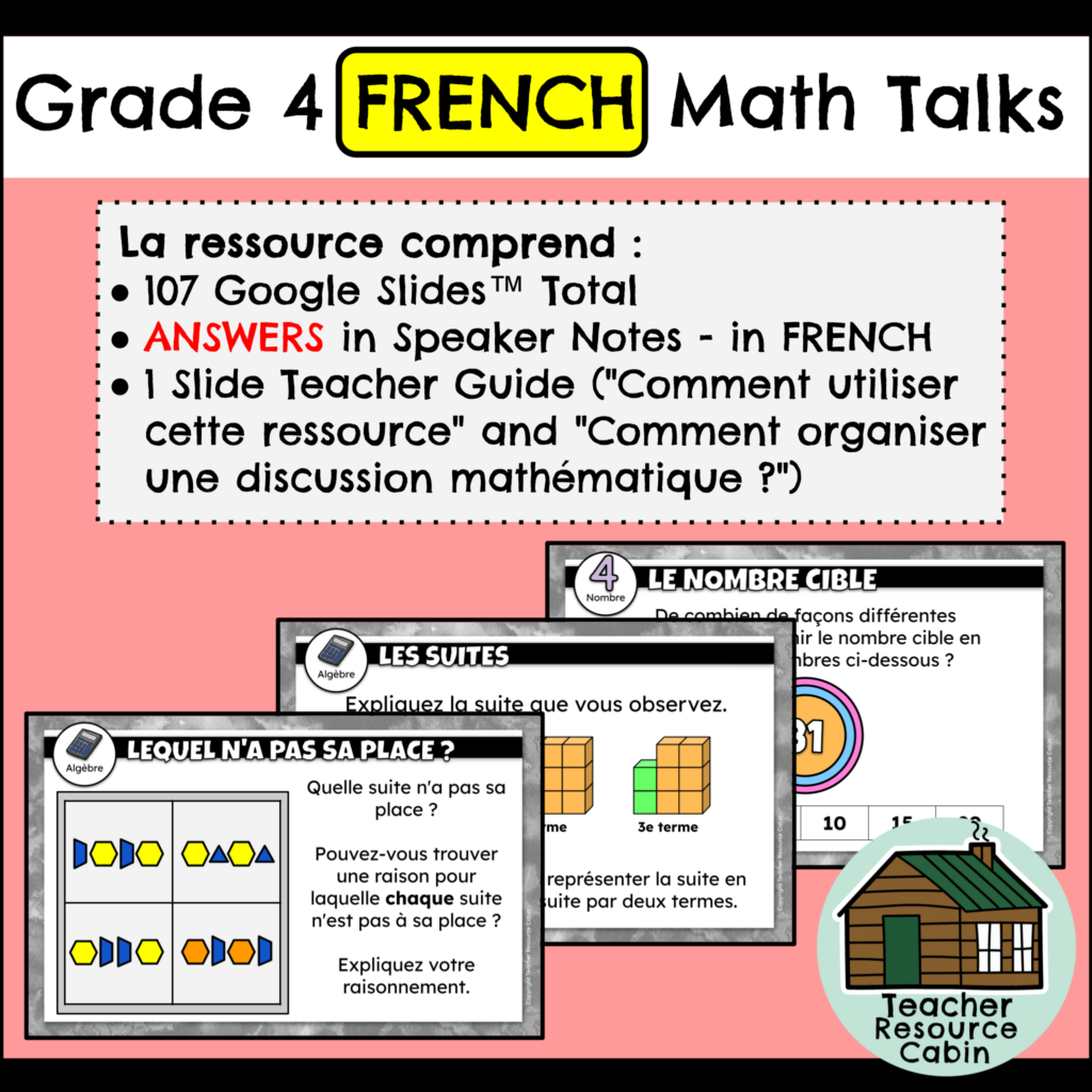 Grade 4 FRENCH MATH TALKS for Google Slides™ - Teacher Resource Cabin