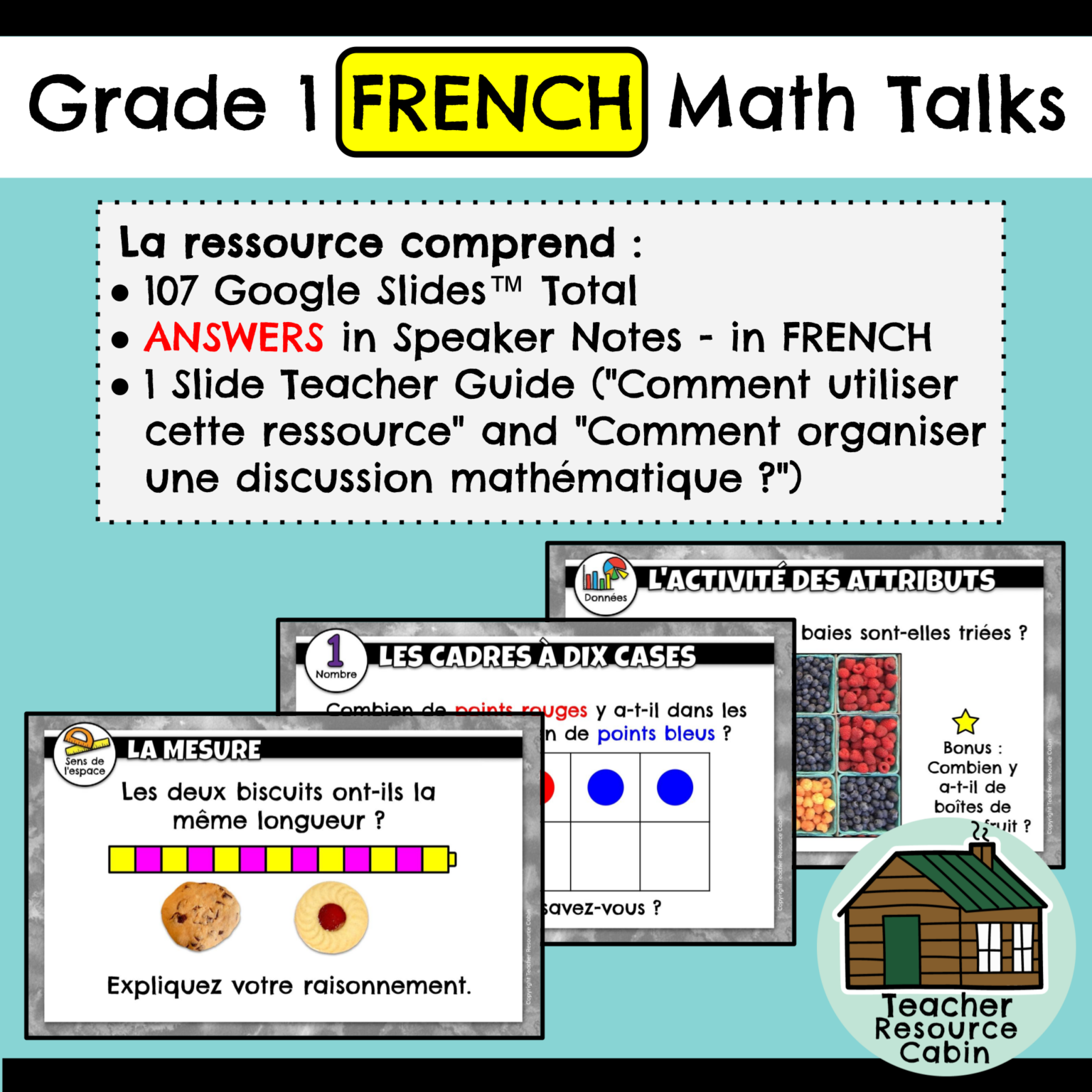 Grade 1 FRENCH MATH TALKS for Google Slides™ - Teacher Resource Cabin