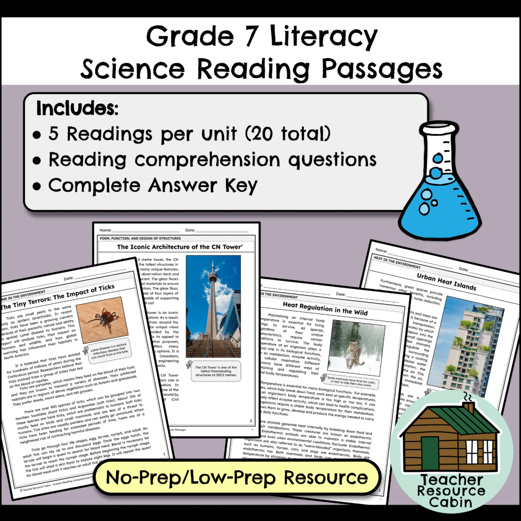 Grade 7 Science Reading Comprehension Passages and Questions - Teacher ...
