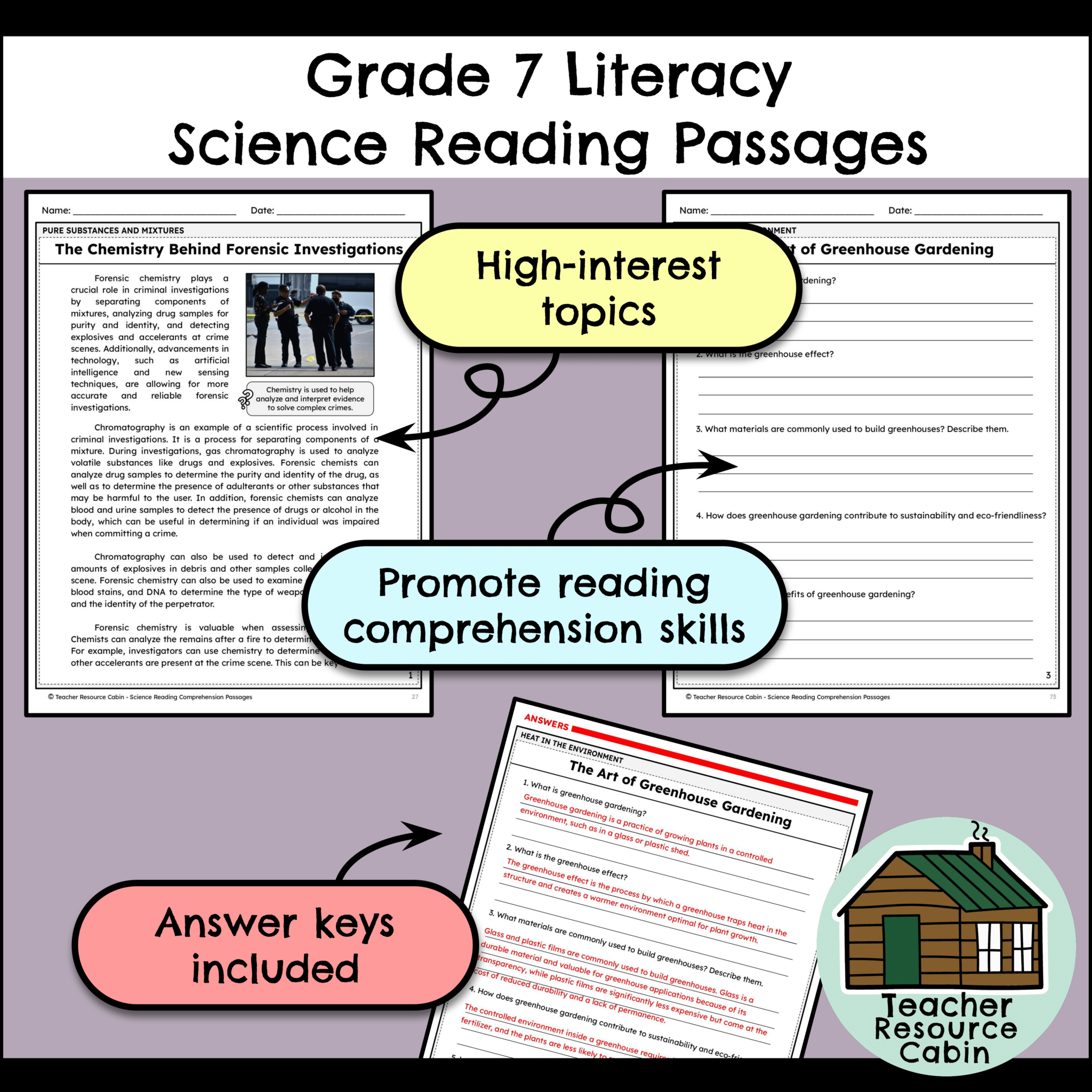 Grade 7 Science Reading Comprehension Passages and Questions - Teacher ...
