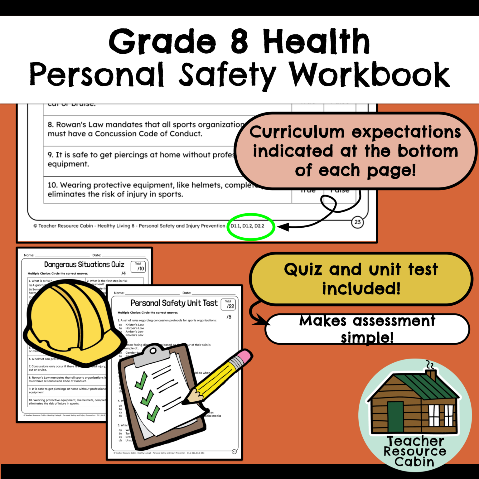 Personal Safety and Injury Prevention Workbook (Grade 8 Ontario Health ...
