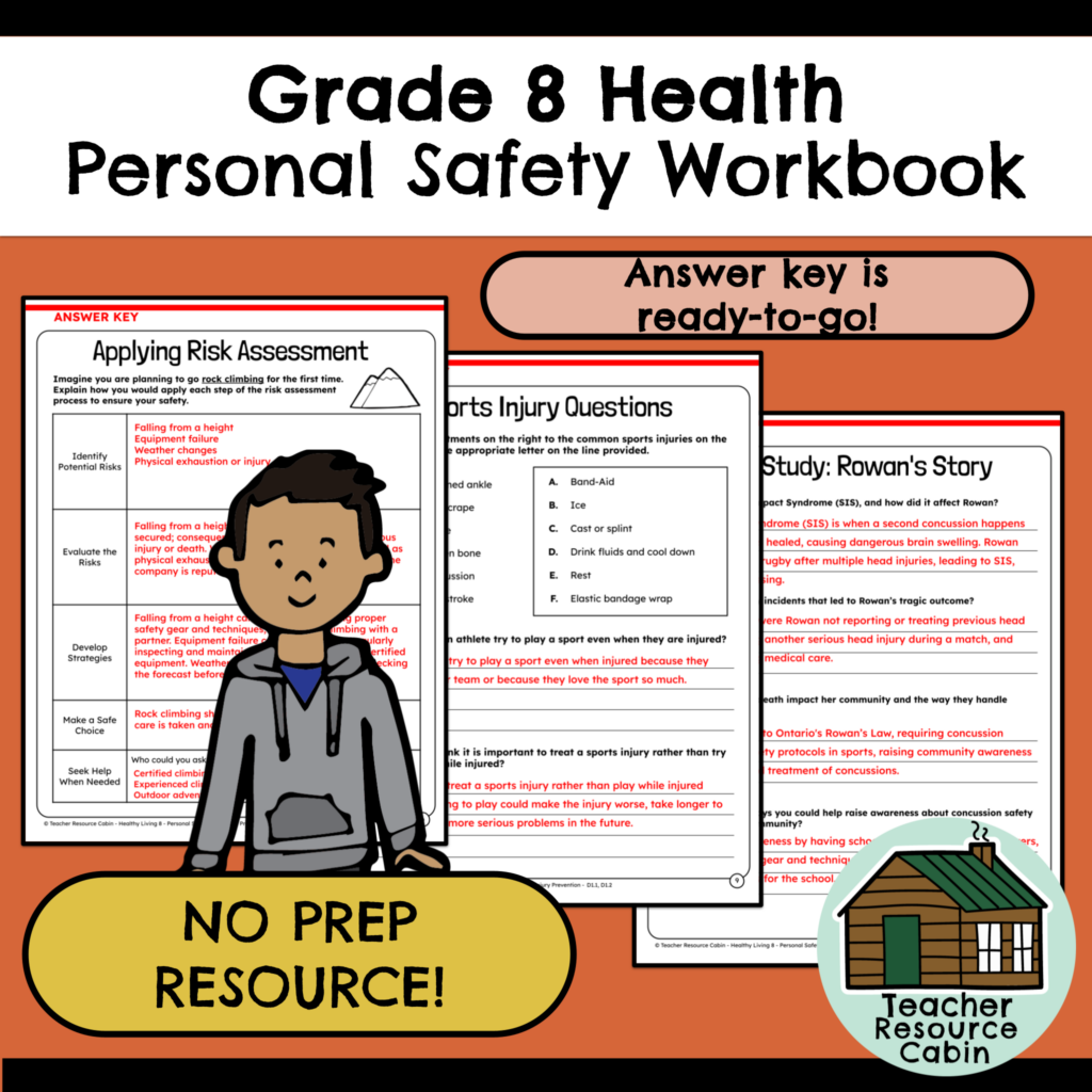 Personal Safety and Injury Prevention Workbook (Grade 8 Ontario Health ...