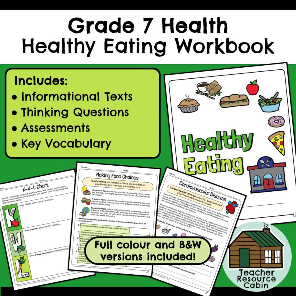 Healthy Eating Workbook (Grade 7 Ontario Health) - Teacher Resource Cabin