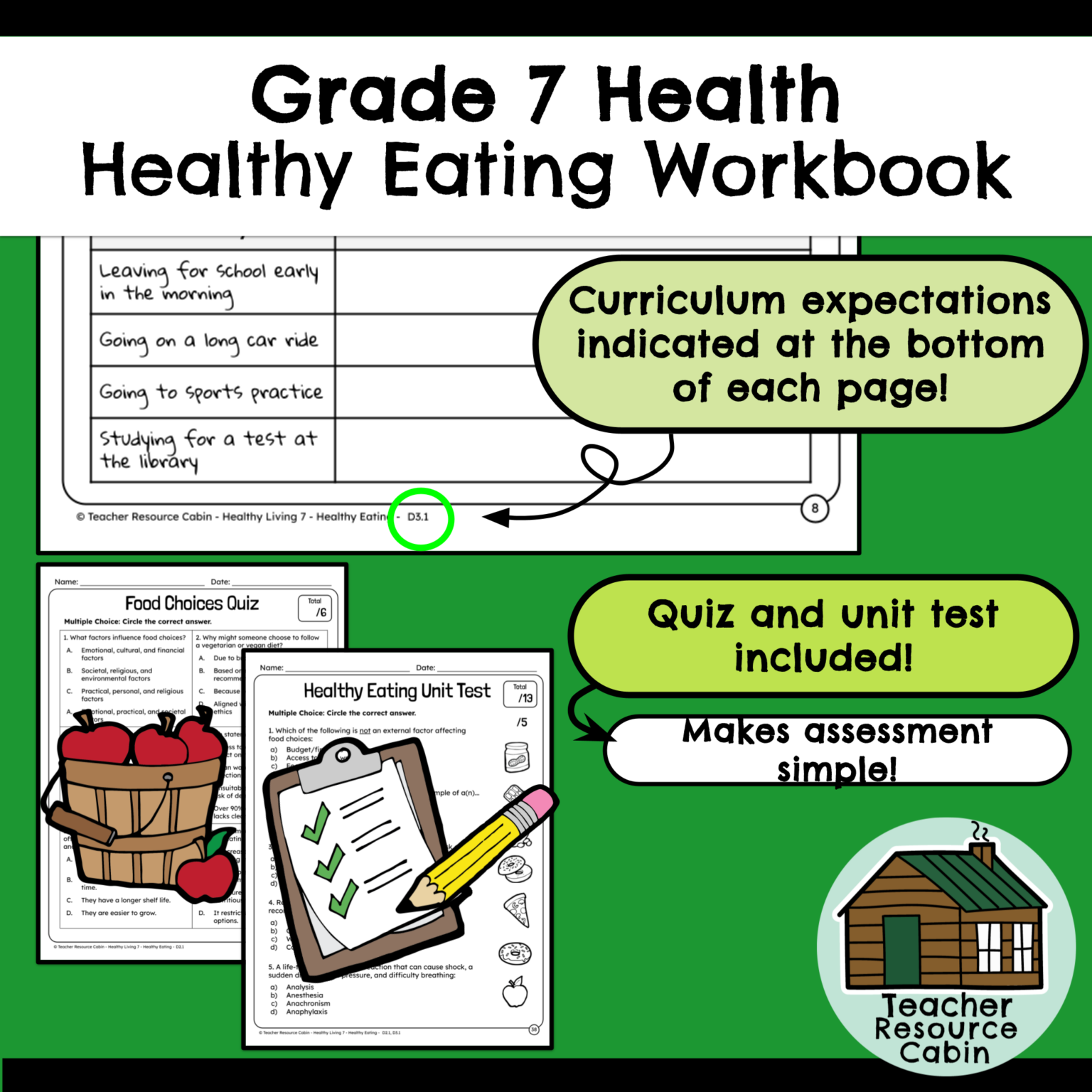 Healthy Eating Workbook (Grade 7 Ontario Health) - Teacher Resource Cabin