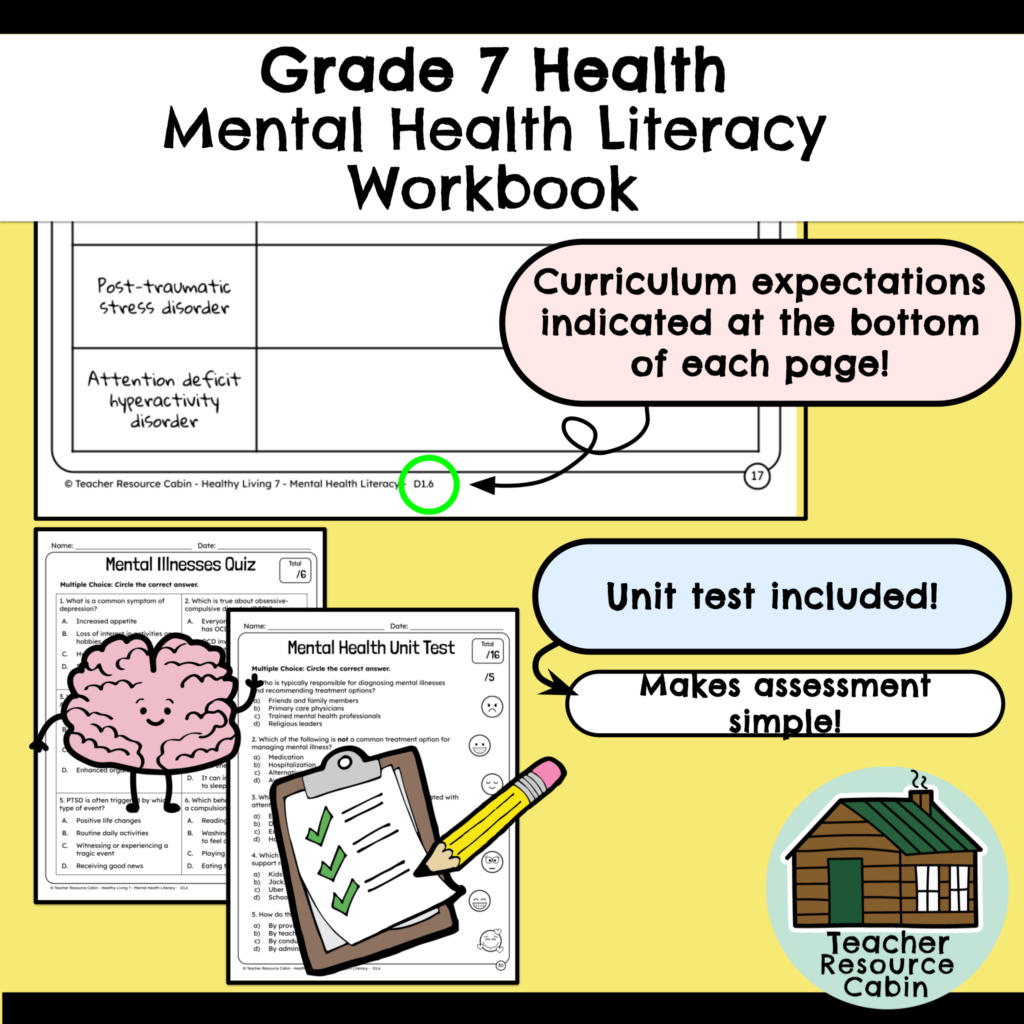 Mental Health Literacy Workbook (Grade 7 Ontario Health) - Teacher ...