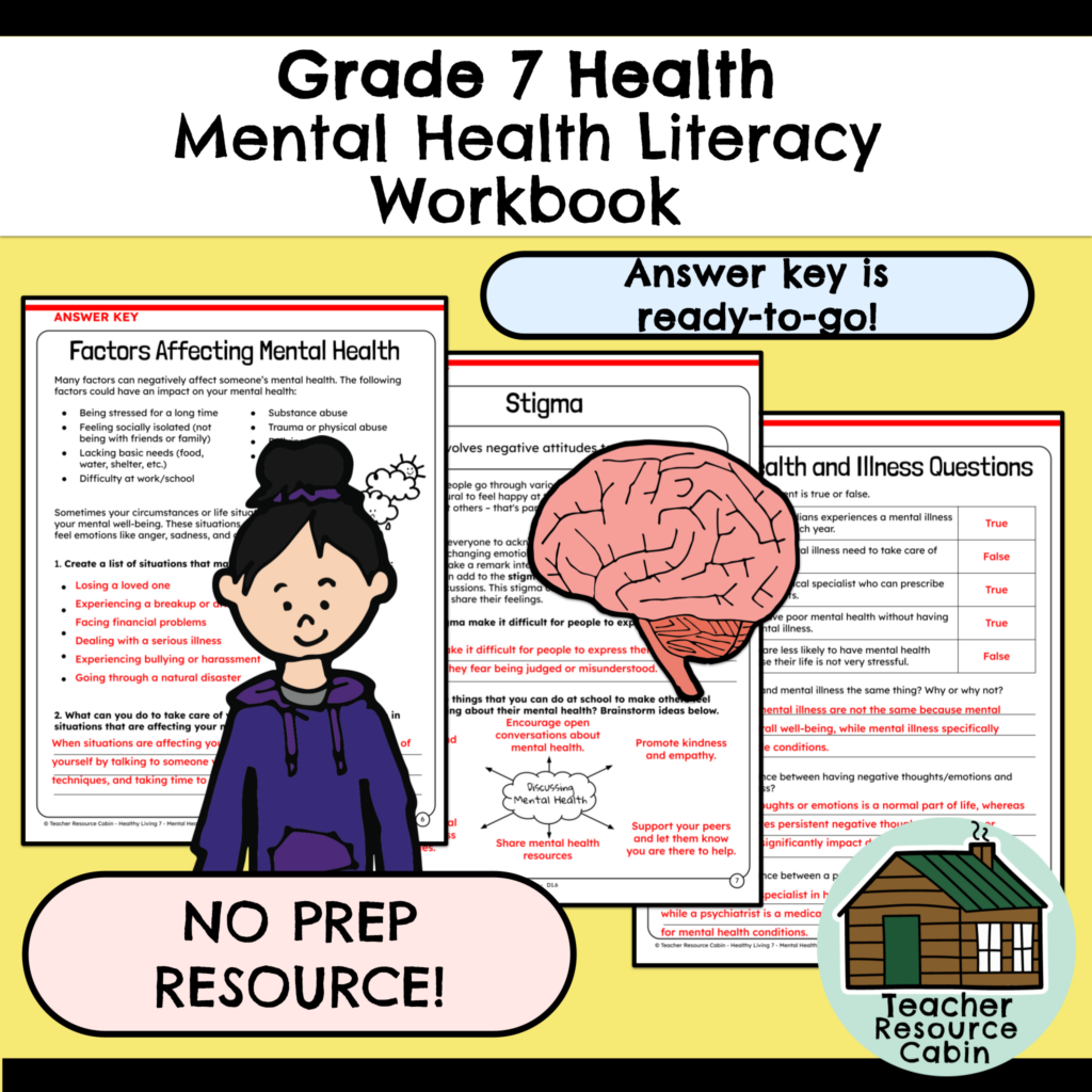 Mental Health Literacy Workbook (Grade 7 Ontario Health) - Teacher ...