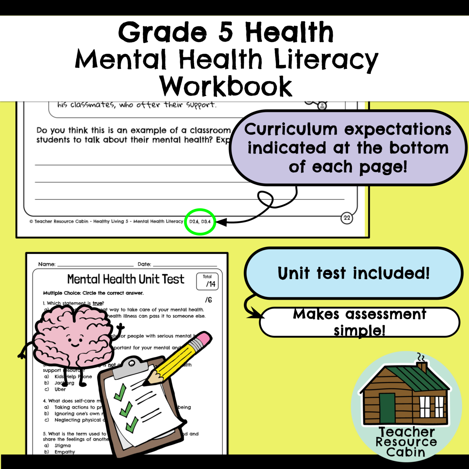 Mental Health Literacy Workbook (Grade 5 Ontario Health) - Teacher ...