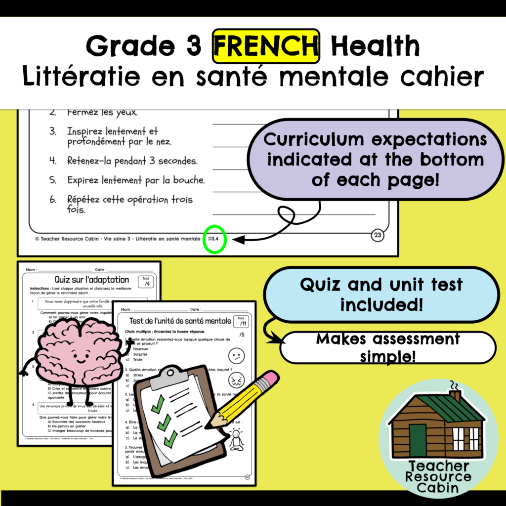 Littératie en santé mentale cahier (Grade 3 FRENCH Ontario Health ...