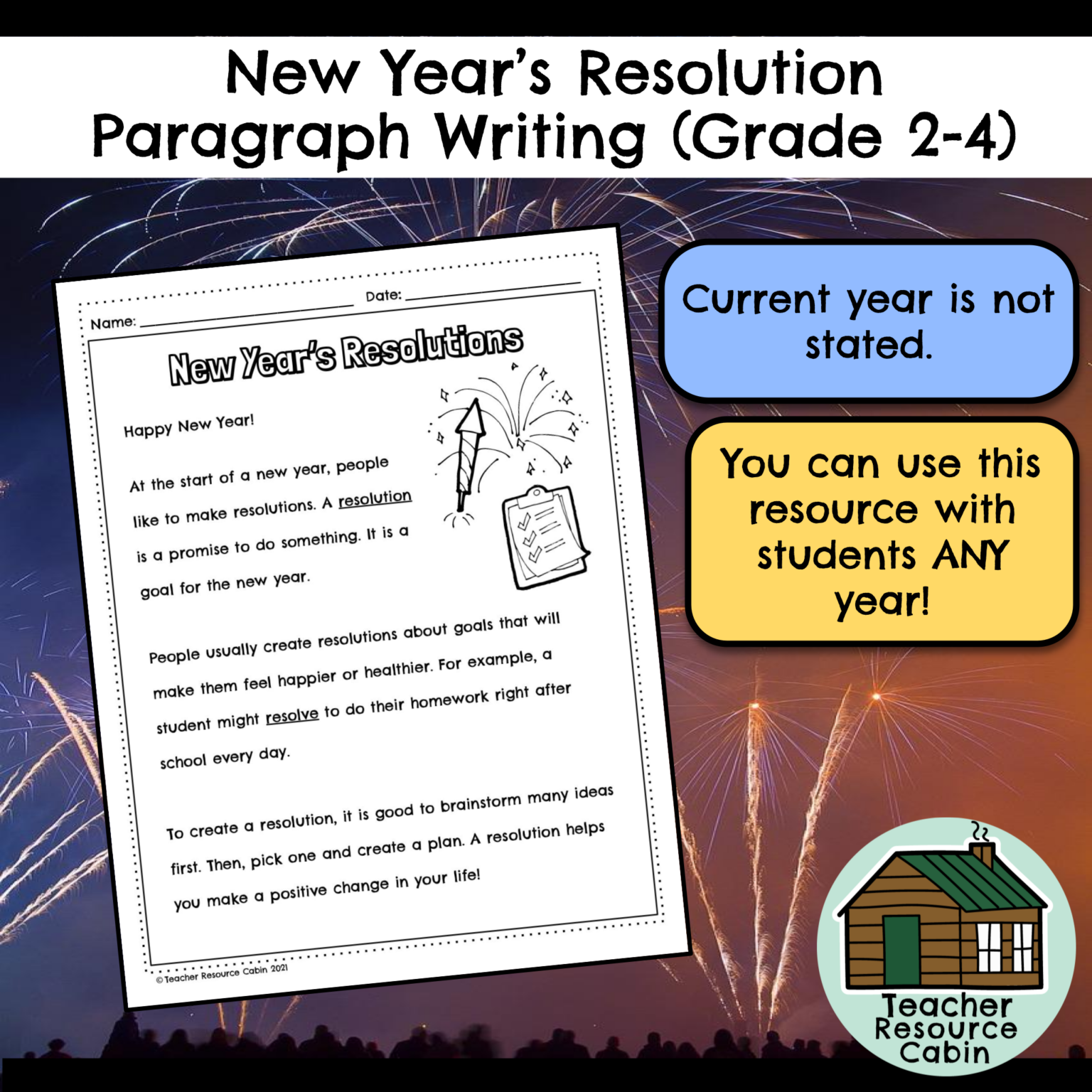 New Year's Resolutions Paragraph Writing (Grade 2-4 Language) - Teacher ...