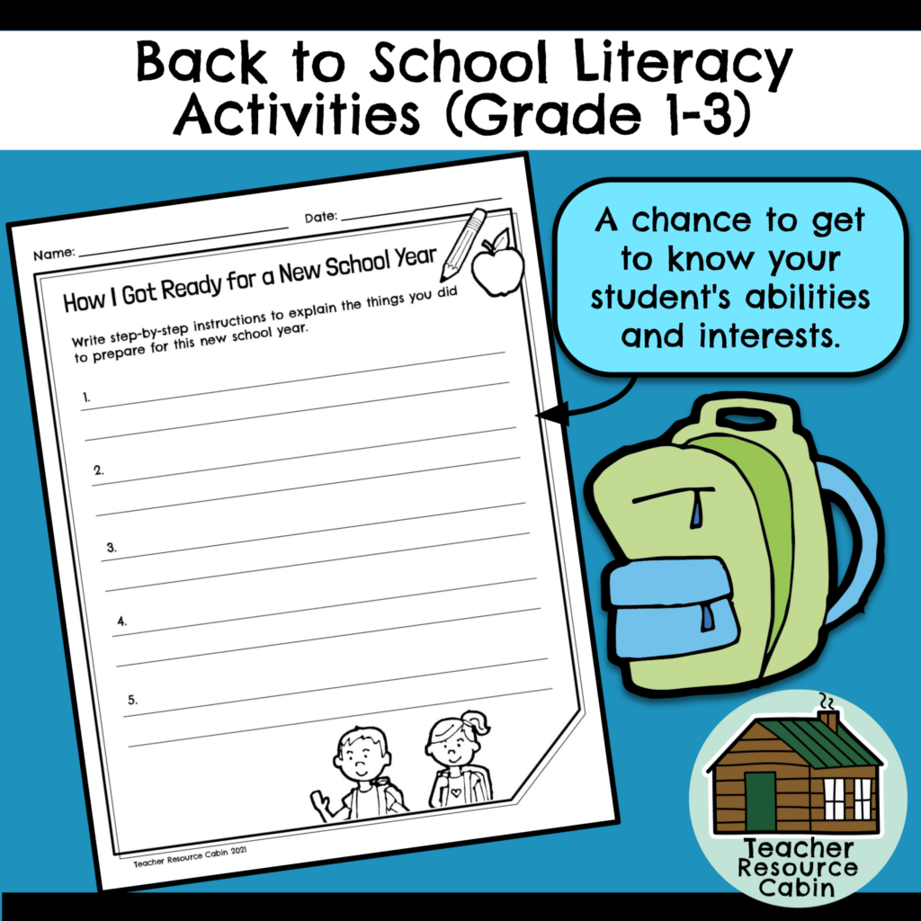 Back to School Literacy Activities (Grade 2-4) - Teacher Resource Cabin