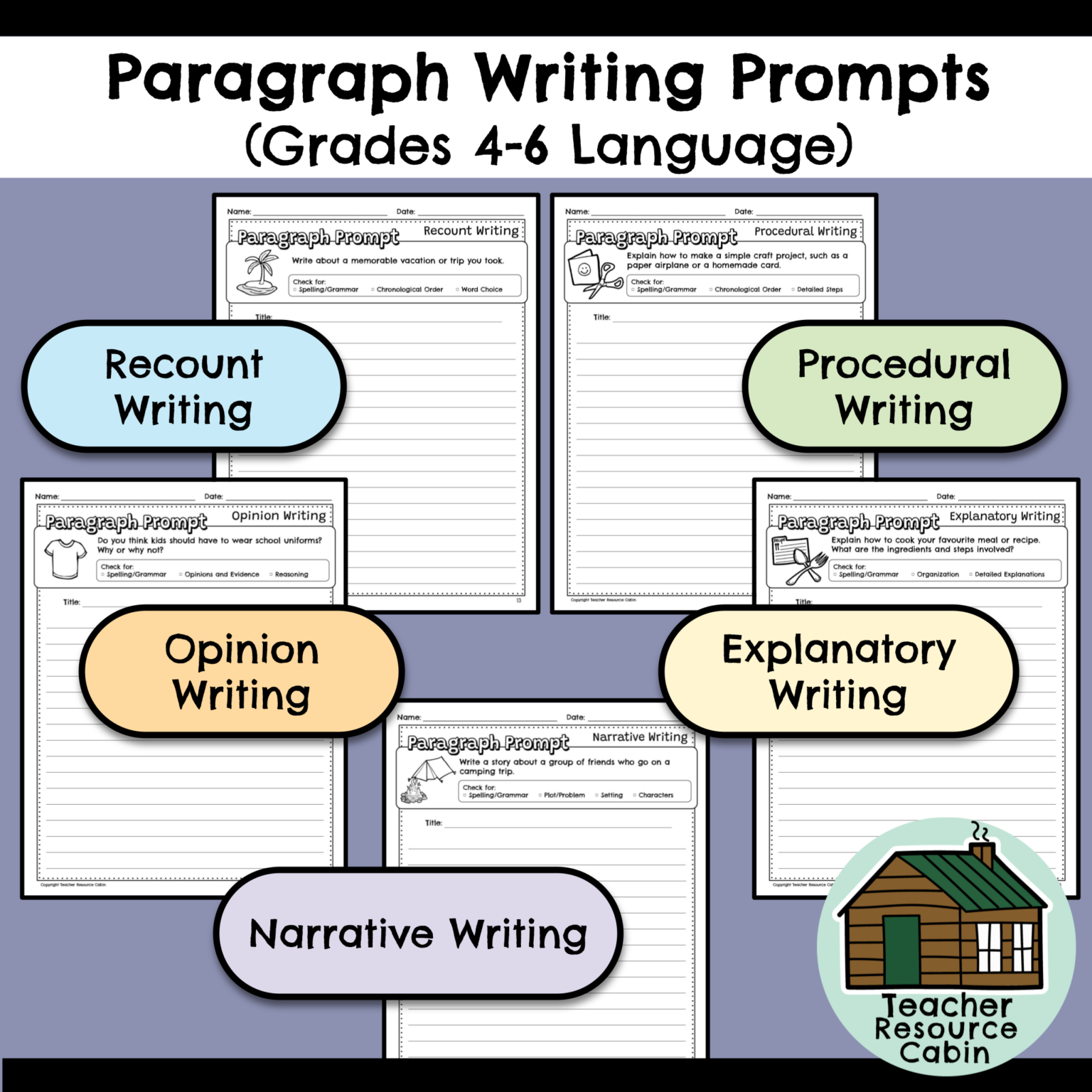 Paragraph Writing Prompts - 5 Different Writing Forms (Grades 4-6 ...
