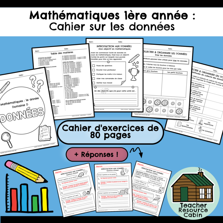Grade 1 Données cahier (Ontario FRENCH Math Workbook) - Teacher ...