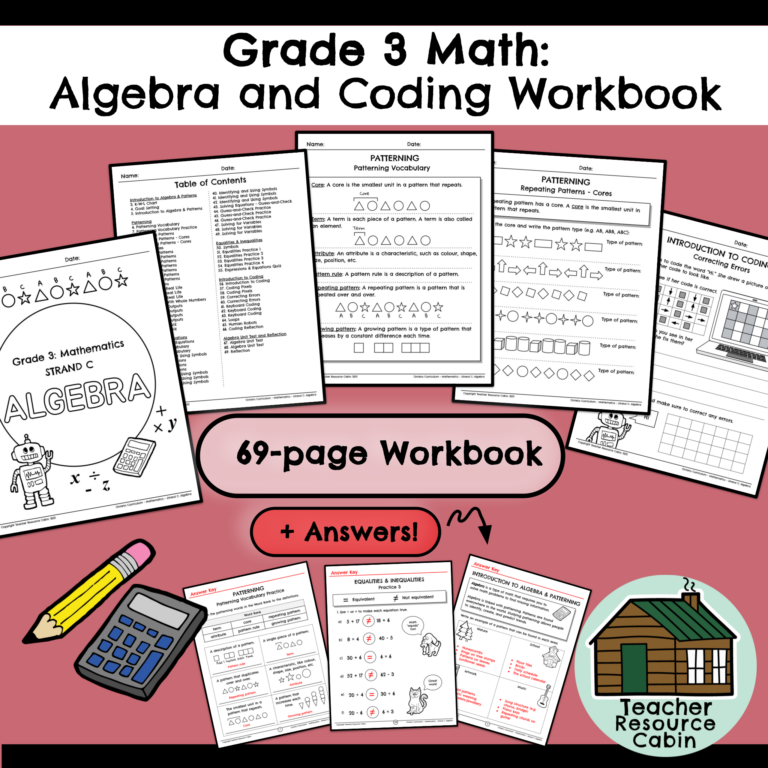 Grade 3 Algebra and Coding Workbook (Ontario Math) - Teacher Resource Cabin