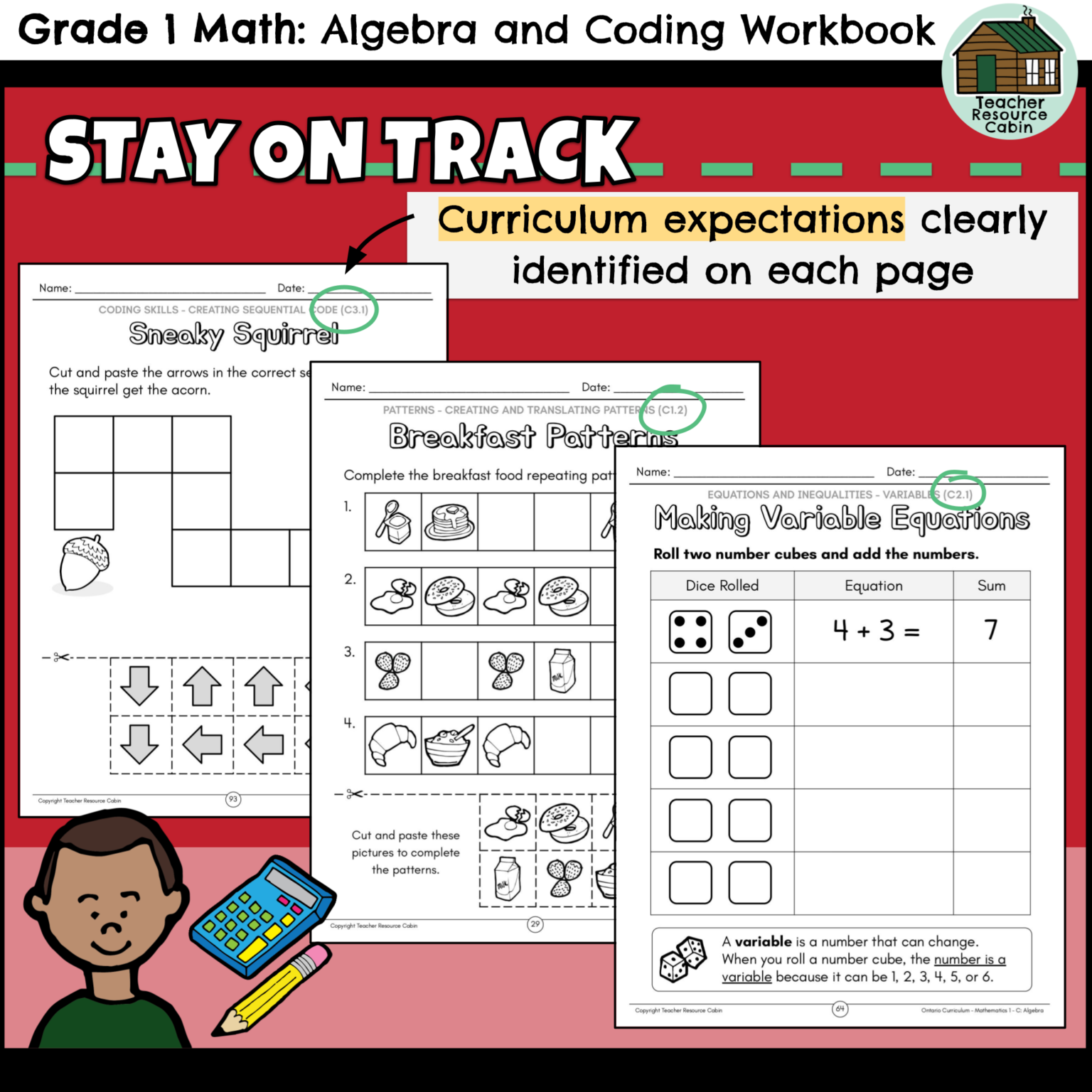 Grade 1 Algebra and Coding Workbook (Ontario Math) - Teacher Resource Cabin