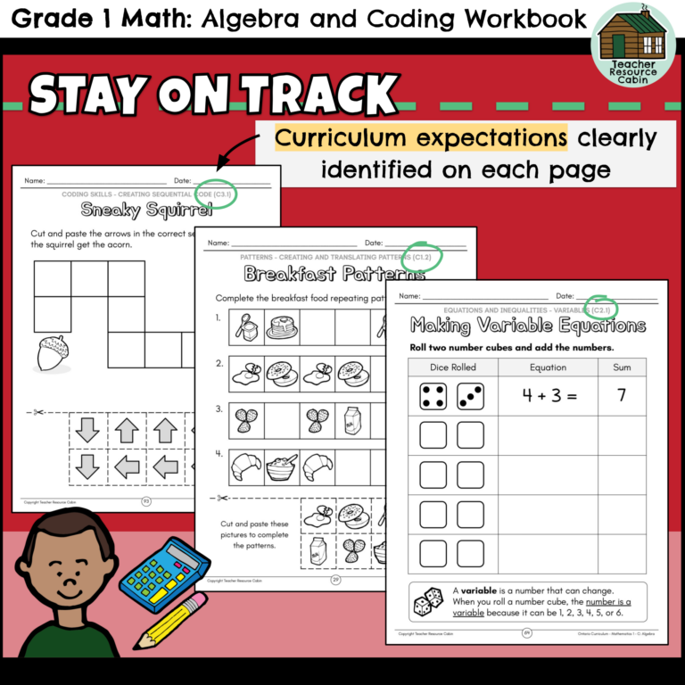 Grade 1 Algebra and Coding Workbook (Ontario Math) - Teacher Resource Cabin