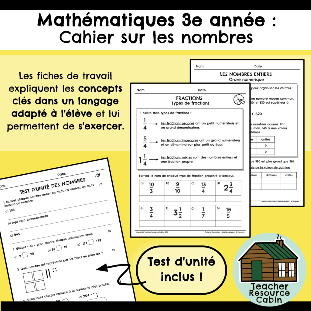 Grade 3 Nombre cahier (Ontario FRENCH Math Workbook) - Teacher Resource ...