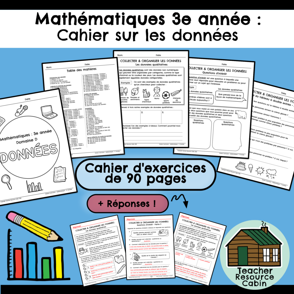 Grade 3 Données cahier (Ontario FRENCH Math Workbook) - Teacher ...