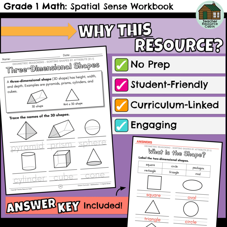 Grade 1 Spatial Sense Workbook (Ontario Math) - Teacher Resource Cabin