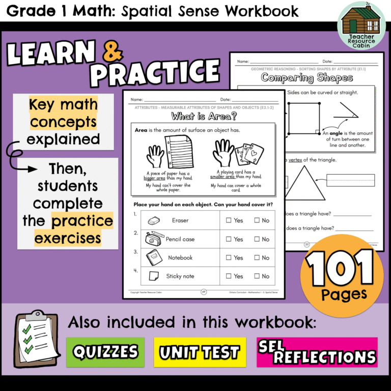 Grade 1 Spatial Sense Workbook (Ontario Math) - Teacher Resource Cabin
