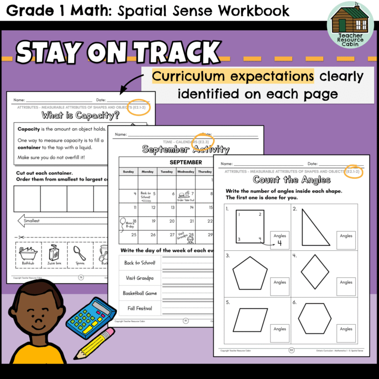 Grade 1 Spatial Sense Workbook (Ontario Math) - Teacher Resource Cabin