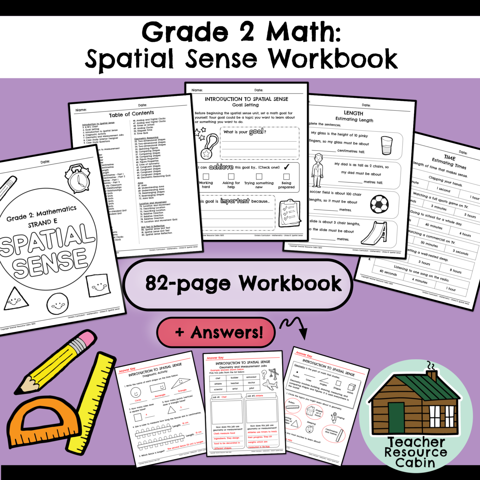 Grade 2 Ontario Math Spatial Sense Workbook - Teacher Resource Cabin