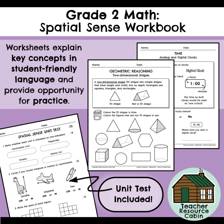 Grade 2 Ontario Math Spatial Sense Workbook - Teacher Resource Cabin