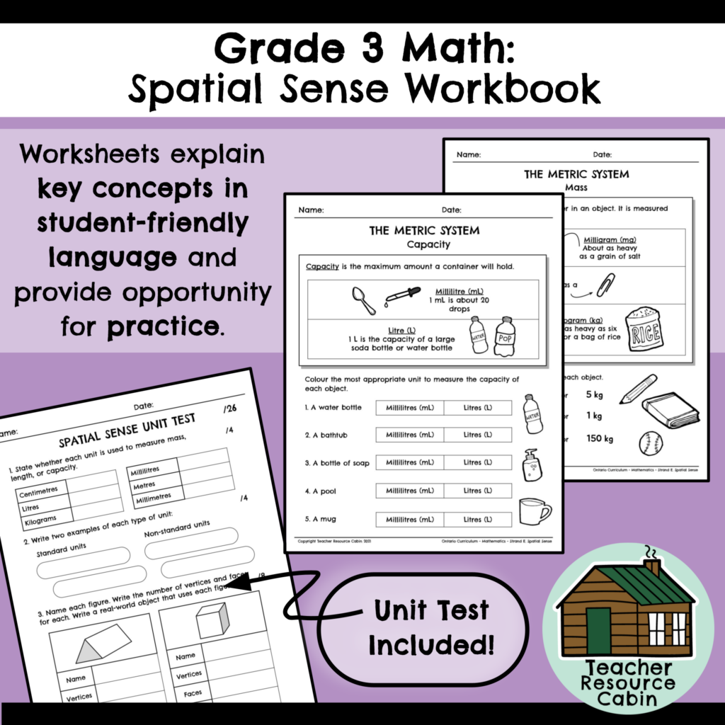 Grade 3 Spatial Sense Workbook (Ontario Math) - Teacher Resource Cabin