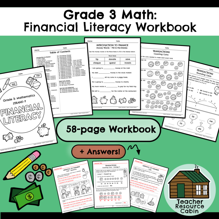 Grade 3 Financial Literacy Workbook (Ontario Math) - Teacher Resource Cabin