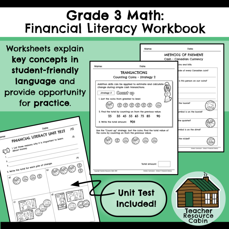 Grade 3 Financial Literacy Workbook (Ontario Math) - Teacher Resource Cabin