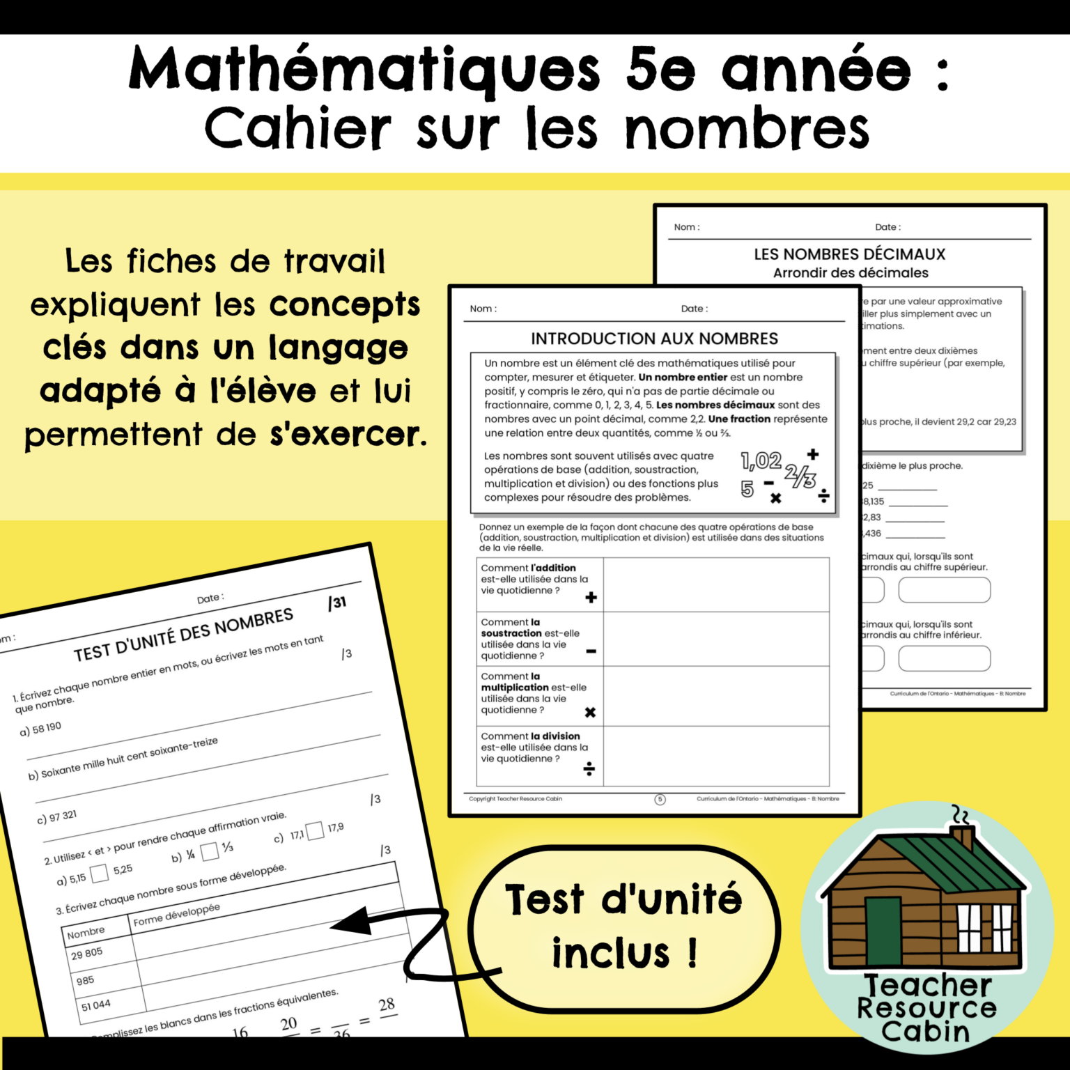 Grade 5 Nombre cahier (Ontario FRENCH Math Workbook) - Teacher Resource ...