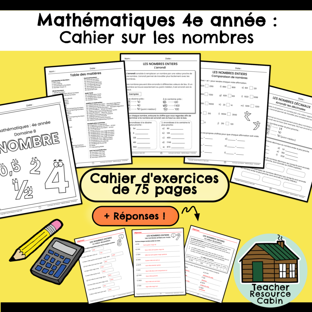 Grade 4 Nombre cahier (Ontario FRENCH Math Workbook) - Teacher Resource ...