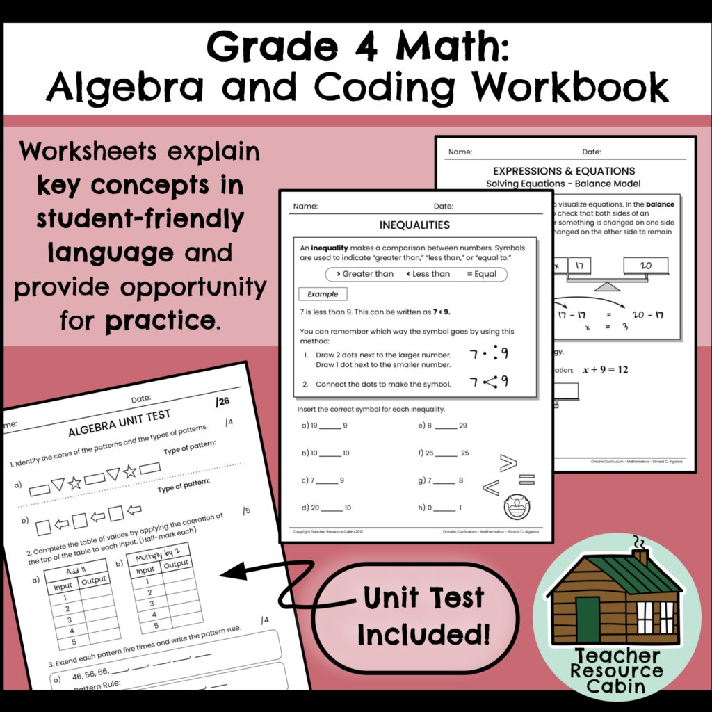 Grade 4 Algebra and Coding Workbook (Ontario Math) - Teacher Resource Cabin