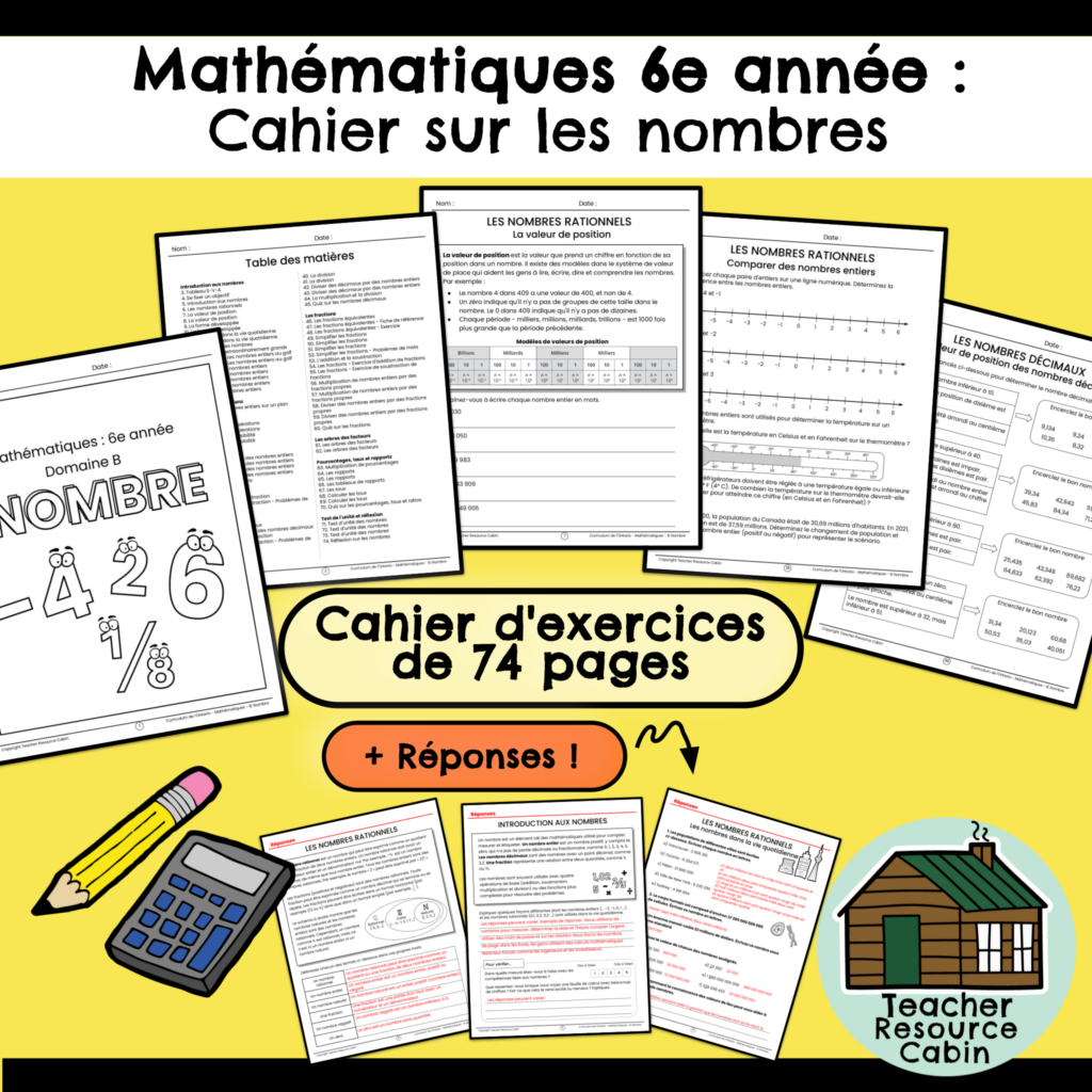 Grade 6 Nombre cahier (Ontario FRENCH Math Workbook) - Teacher Resource ...