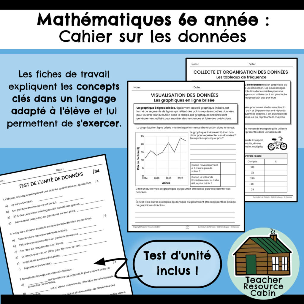 Grade 6 Données cahier (Ontario FRENCH Math Workbook) - Teacher ...