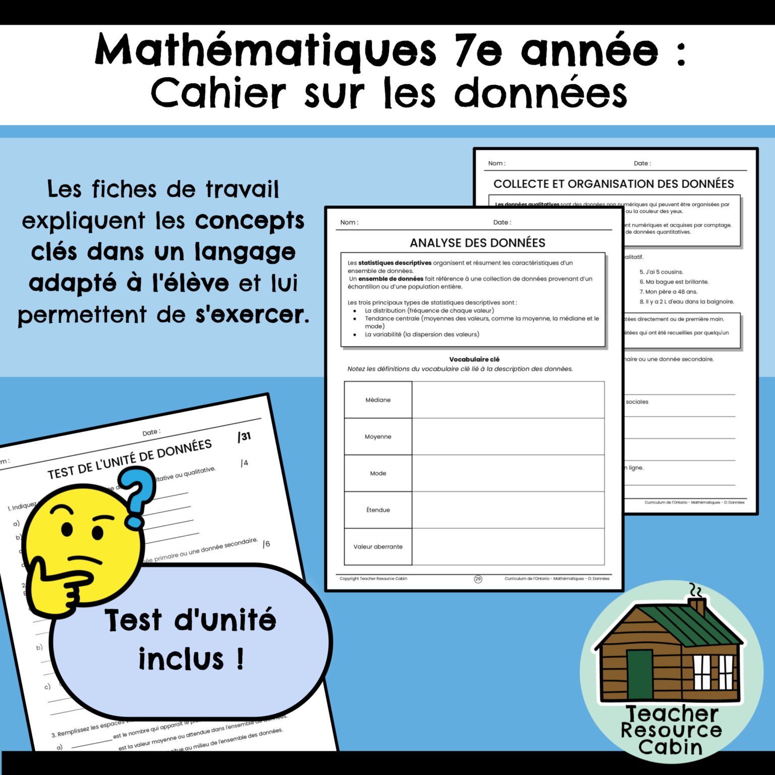 Grade 7 Données cahier (Ontario FRENCH Math Workbook) - Teacher ...