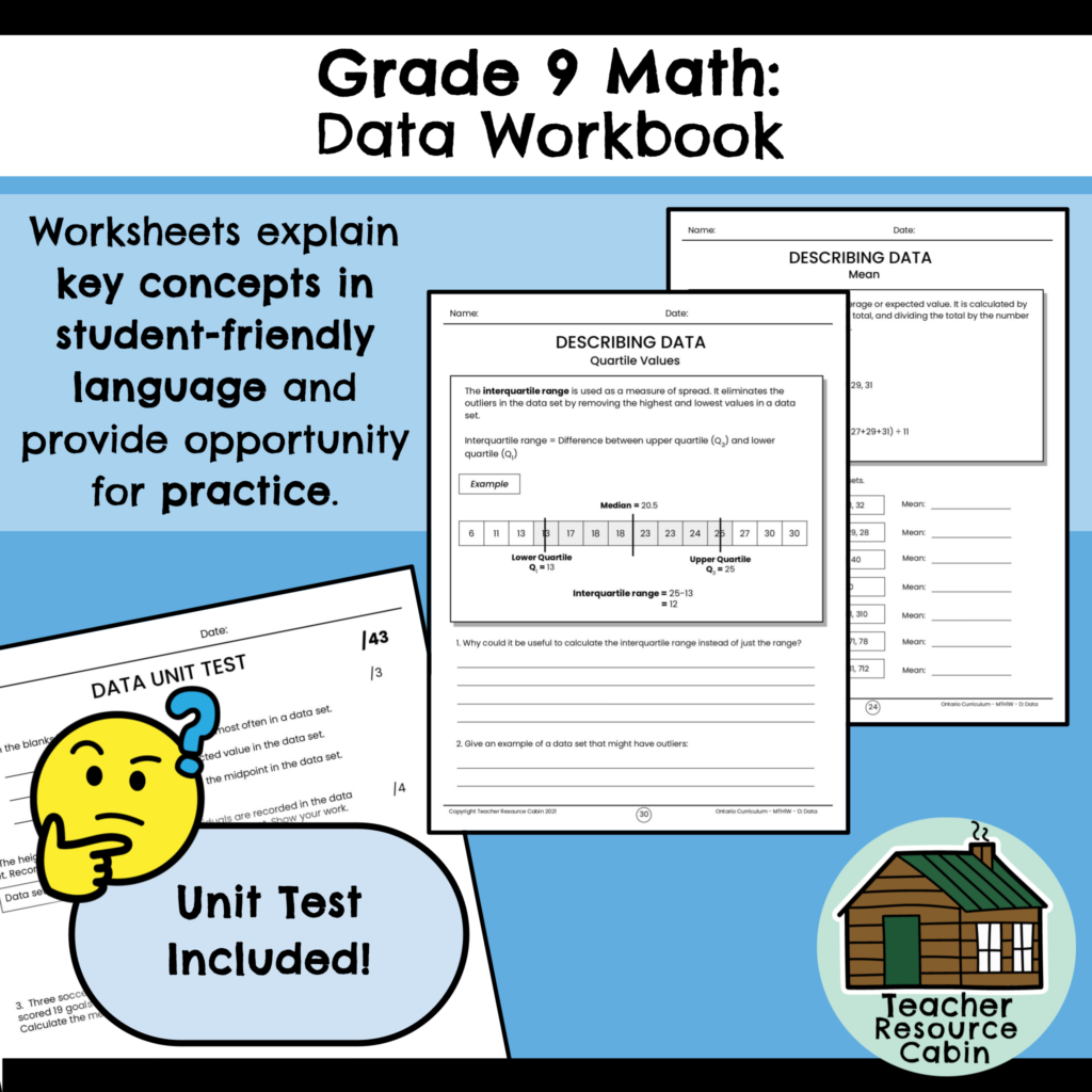 Grade 9 MTH1W Data Workbook (Ontario Math) - Teacher Resource Cabin