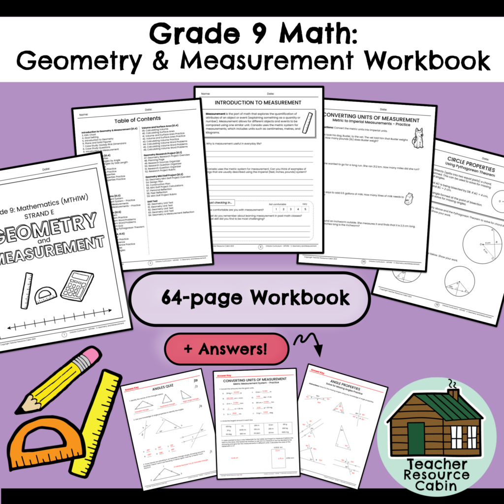 Grade 9 MTH1W Geometry & Measurement Workbook (Ontario Math) - Teacher ...