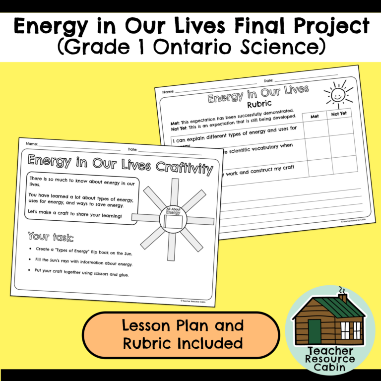 Energy in Our Lives Final Project (Grade 1 Science) - Teacher Resource ...
