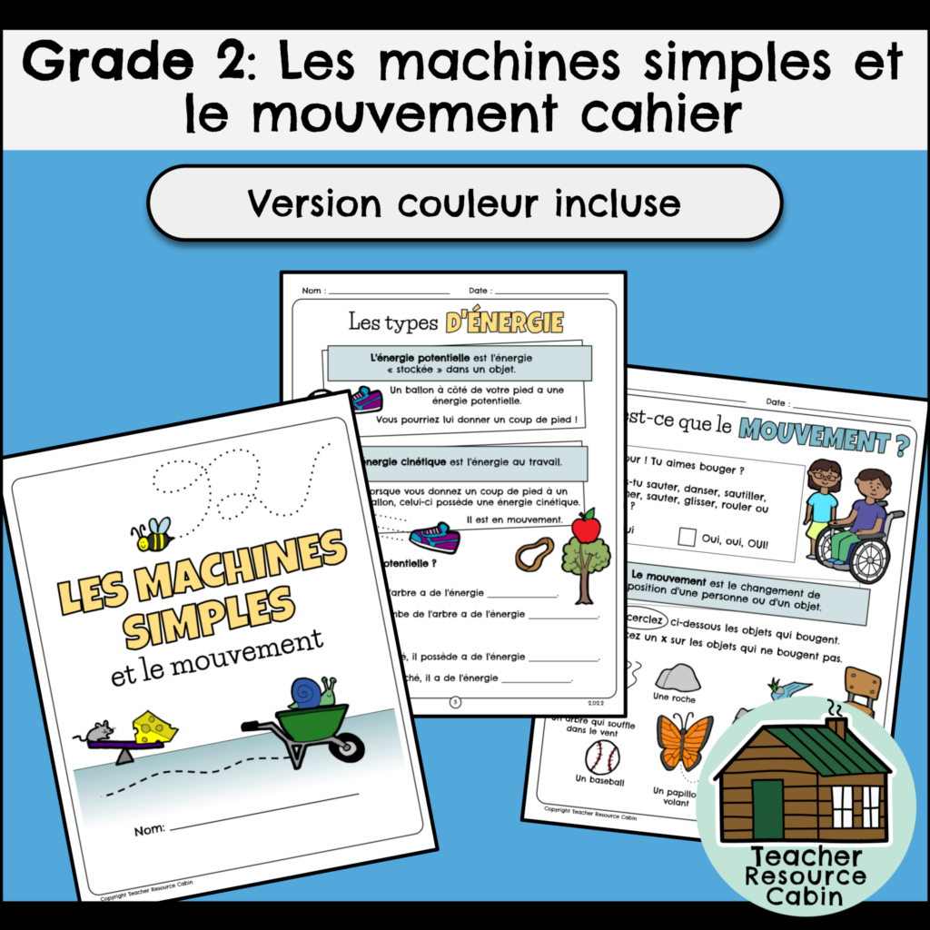 Les machines simples et le mouvement cahier (Grade 2 Ontario Science ...